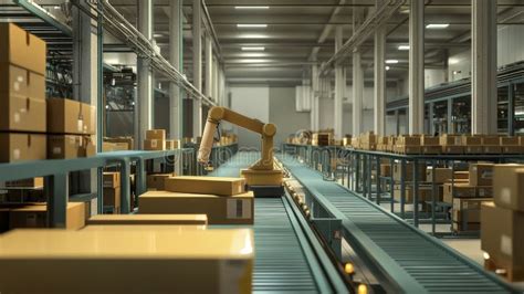 Automated Conveyor System With Robotic Arm In Motion Stock Illustration Illustration Of