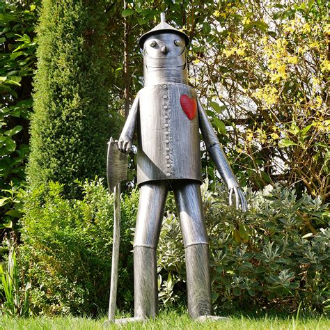 Large Tin Man Statue Grey Metal With Heart Choice Furniture