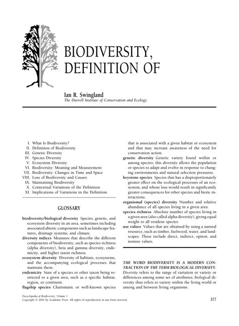 Pdf Biodiversity Definition Of