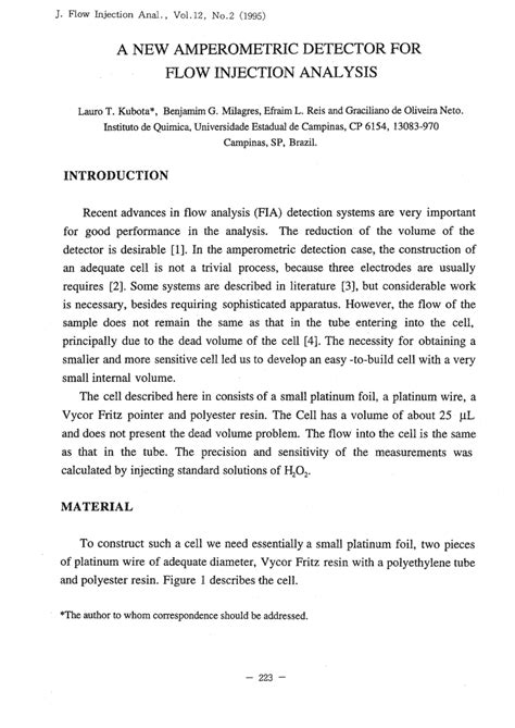 Pdf A New Amperometric Detector For Flow Injection Analysis