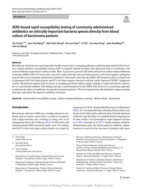 Pdf Sers Based Rapid Susceptibility Testing Of Commonly Administered