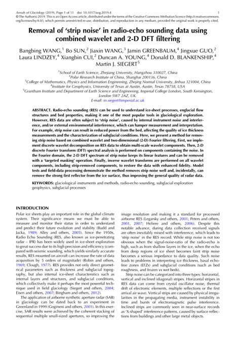 Pdf Removal Of ‘strip Noise In Radio Echo Sounding Data Using Combined Wavelet And 2 D Dft