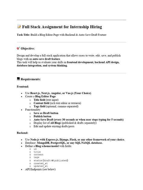 Full Stack Assignment For Internship Hiring Pdf Databases Postgre Sql