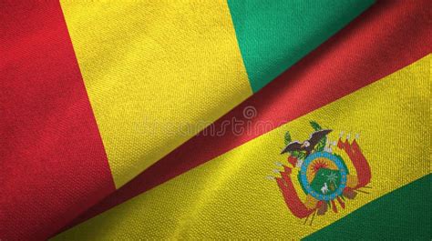 Guinea And Bolivia Two Flags Textile Cloth Fabric Texture Stock