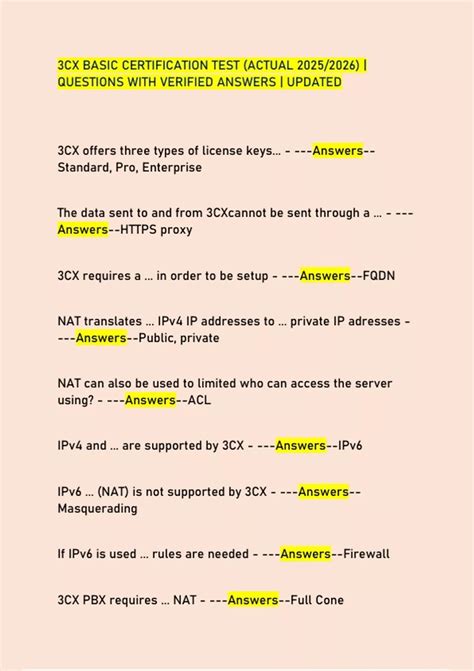 3cx Basic Certification Test Actual 2025 2026 Questions With Verified Answers Updated