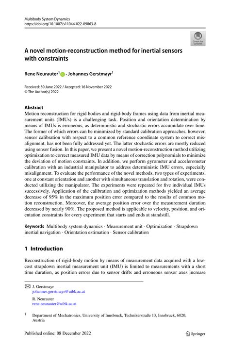 pdf a novel motion reconstruction method for inertial sensors with