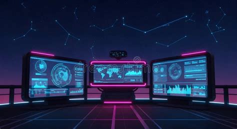 Cybernetic Command Center Futuristic Monitor Displays Advanced Data