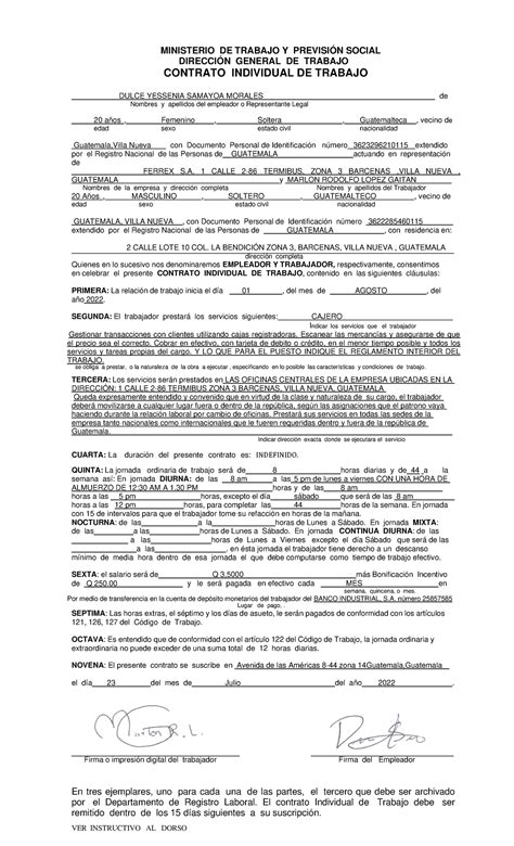 Formato De Contrato Individual De Trabajo Contrato Individual Deejemplo