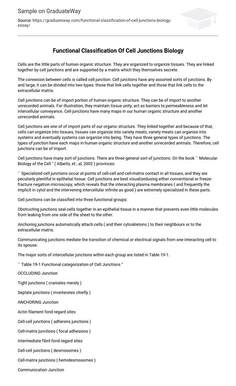 ⇉functional Classification Of Cell Junctions Biology Essay Example