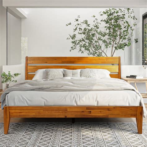 Acacia Emery Bed Frame With Headboard Solid Wood Platform