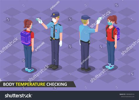 Isometric Illustration Security Checking Body Temperature Stock Vector