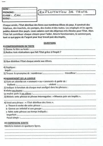 Exploitation De Texte Classe De Cm1b By Tehuapdf