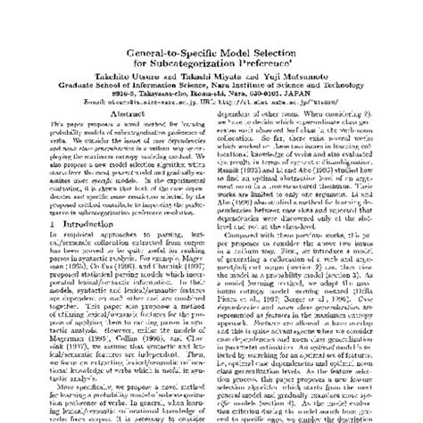 General To Specific Model Selection For Subcategorization Preference Acl Anthology