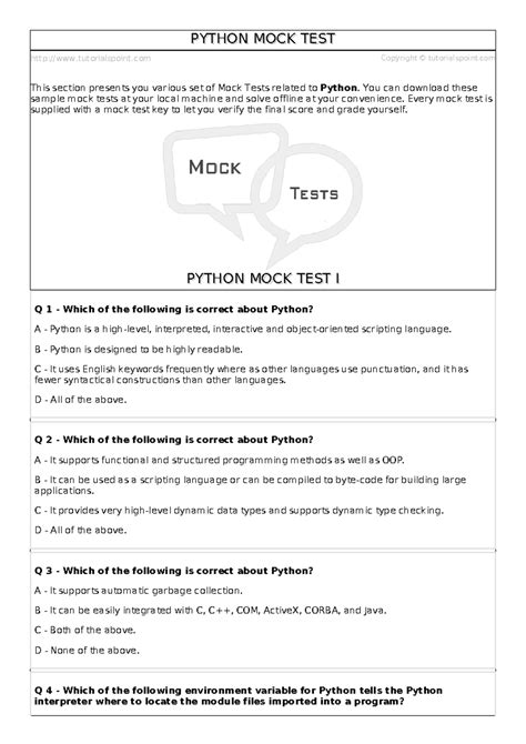 Python Mock Test Tutorialspoint Copyright © Tutorialspoint Python