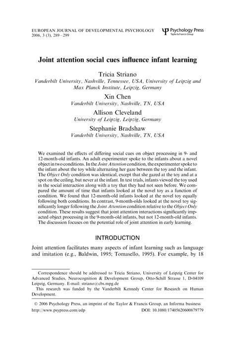 Pdf Joint Attention Social Cues Influence Infant Learning