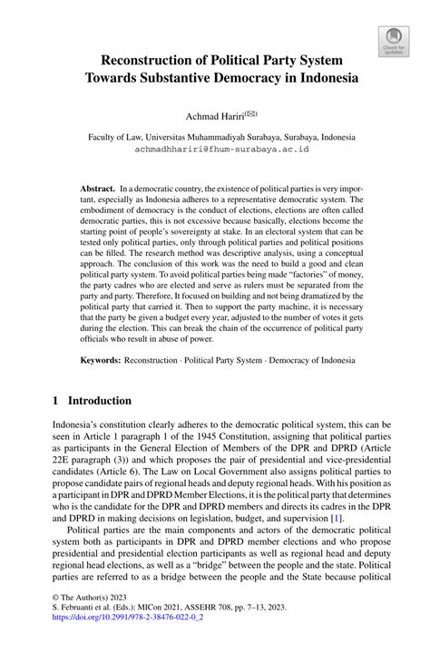 Pdf Reconstruction Of Political Party System Towards Substantive