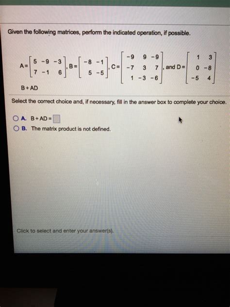 solved given the following matrices perform the indicated