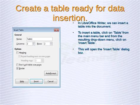 Word Processing Table Creation