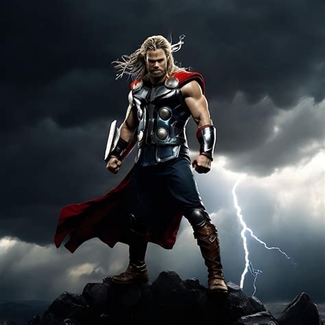 Una Escena Dramática Que Muestra A Thor En Una Postura Poderosa