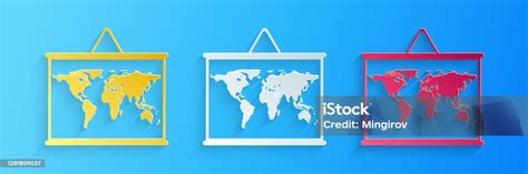 종이 는 파란색 배경에 고립 된 학교 칠판 아이콘에 세계지도를 잘라 칠판에 지도 그리기 종이 아트 스타일 벡터 개념에 대한 스톡 벡터 아트 및 기타 이미지 Istock