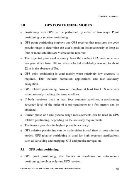 Unit 5 Gps Positioning Modes Pdf Surveying Global Positioning System