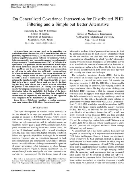 Pdf On Generalized Covariance Intersection For Distributed Phd Filtering And A Simple But