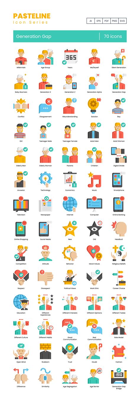 70 Generational Split Icon Set Flat Icons