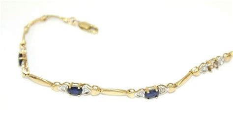 Hearts 10k Yellow Gold Sapphire Womens 7 Link Bracelet 37 Grams
