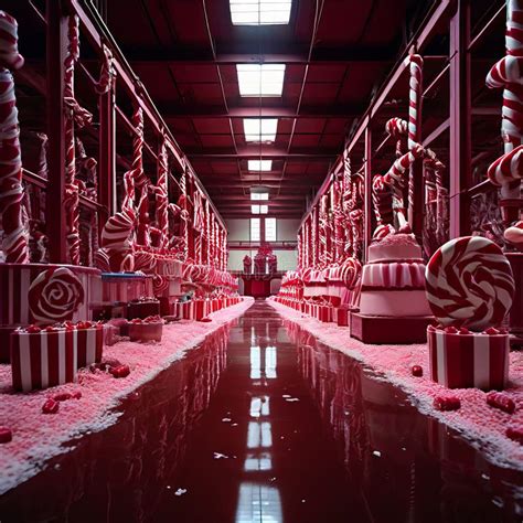 A Candy Factory Scene In An Empty Warehouse With Chocolate Rier Stock Image Image Of Factory