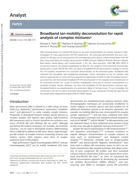 Pdf Broadband Ion Mobility Deconvolution For Rapid Analysis Of Complex Mixtures