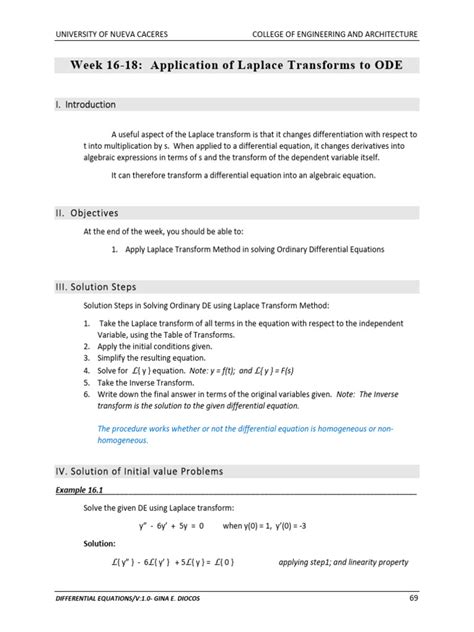 Application Of Laplace Transforms To Ode Pdf Ordinary Differential