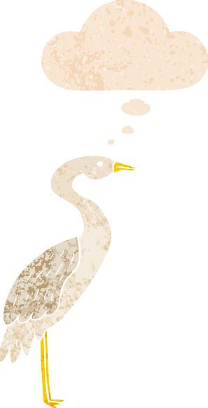 그런 지 고민 복고풍 질감 스타일에 생각 거품이 있는 만화 황새 거위 새에 대한 스톡 벡터 아트 및 기타 이미지 거위 새 귀여운 그런지 이미지 기법 Istock