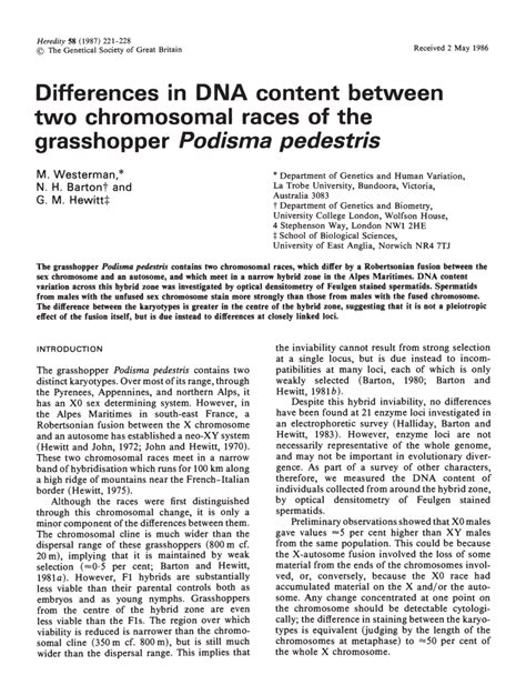 Pdf Differences In Dna Content Between Two Chromosomal Races Of The
