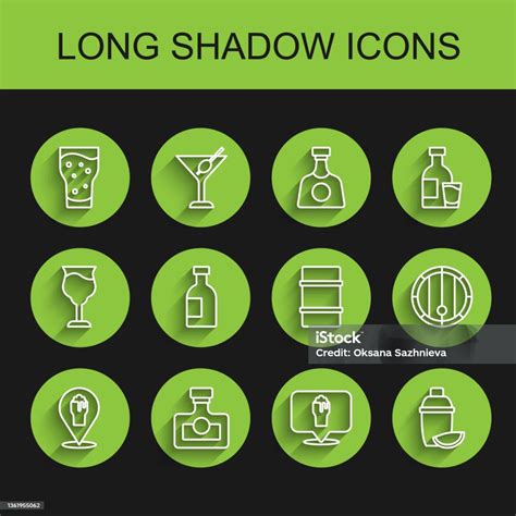 세트 라인 알코올 또는 맥주 바 위치 음료 럼 유리 라임 병 보드카 나무 배럴과 금속 술통 아이콘 칵테일 셰이커 벡터 0명에 대한 스톡 벡터 아트 및 기타 이미지 Istock