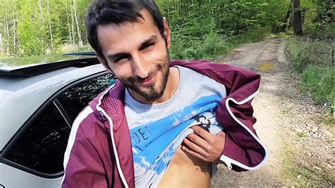 Well Built Young Gay Jerks Off His Horny Hard Cock In The Car And Has