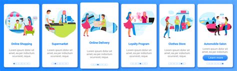 Customer And Seller Onboarding Mobile App Screen Vector Template Shopping Online And At Stores