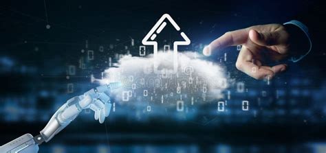 Cyborg Holding A Binary Cloud With Upload Internet Arrow 3d Rendering