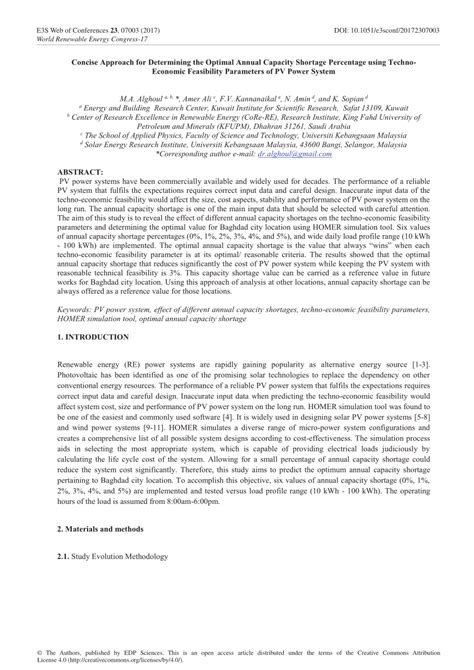 Pdf Concise Approach For Determining The Optimal Annual Capacity Shortage Percentage Using