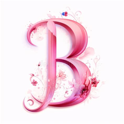 Vector Illustration Of Pink Letter B With Flowers And Leaves On White