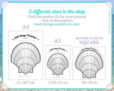Shell Chart 100 Days Tracker A5 Printable Planner Moonlight Isle
