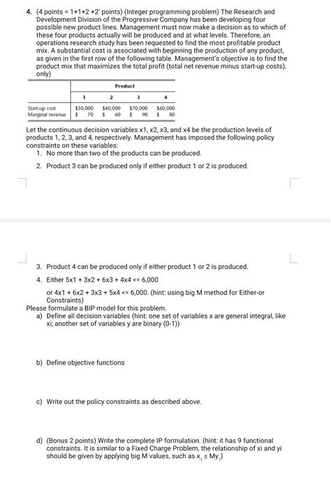 Solved 4 4 Points 1 1 2 2 Points Integer Programming Chegg Com