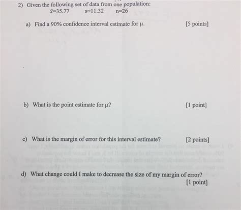 solved 2 given the following set of data from one