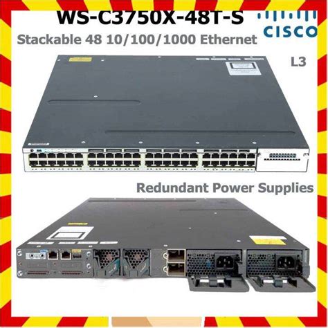 Cisco Catalyst Ws C3750x 48t S Switch L3 Stackable 48 10 100 1000 Ethernet Ports Optional Uplink