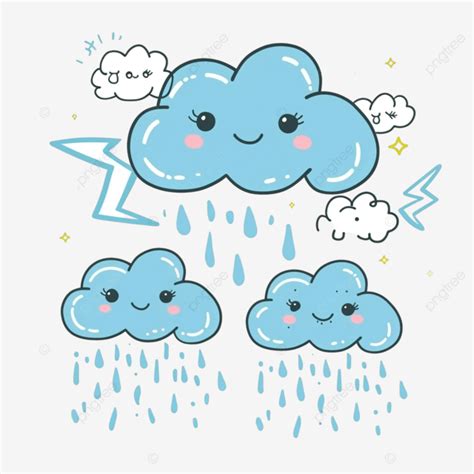 Thunder Lightning Storm Cloud Rain Cute Atmosphere Clipart Curves