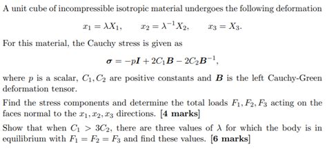 A Unit Cube Of Incompressible Isotropic Material Chegg