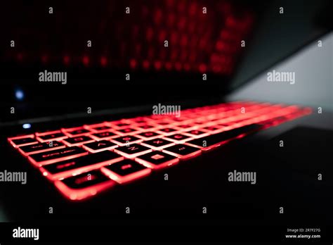 Gaming Laptop Keyboard With Led Red Light Stock Photo Alamy