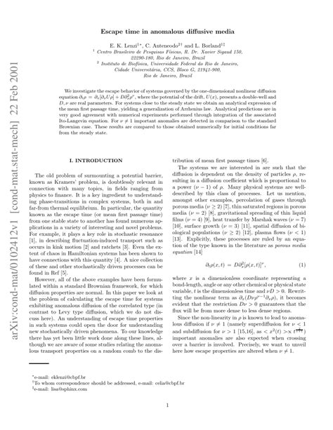 Pdf Escape Time In Anomalous Diffusive Media