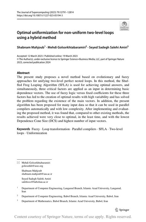 Optimal Uniformization For Non Uniform Two Level Loops Using A Hybrid Method Request Pdf