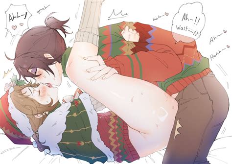 Rule 34 1boy 1girls Blonde Hair Blush Brown Hair Christmas Closed