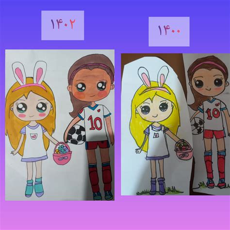 عکس ها و تصاویر مقایسه نقاشی ۲ دختر کیوت باهوشک